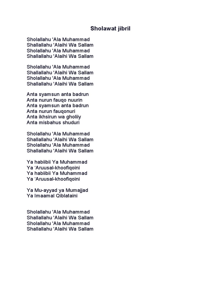 Lirik Sholawat Jibril Lengkap | PDF | Lifestyle