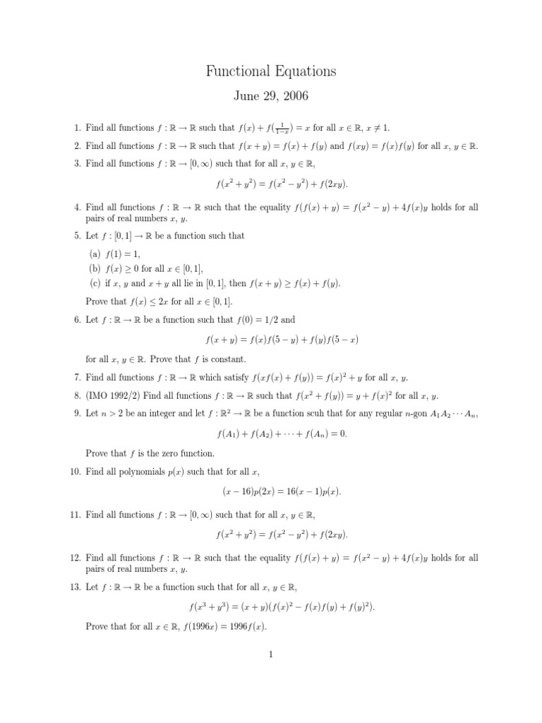 Functional Equations - Reid Barton - MOP 2006 | PDF | Function ...