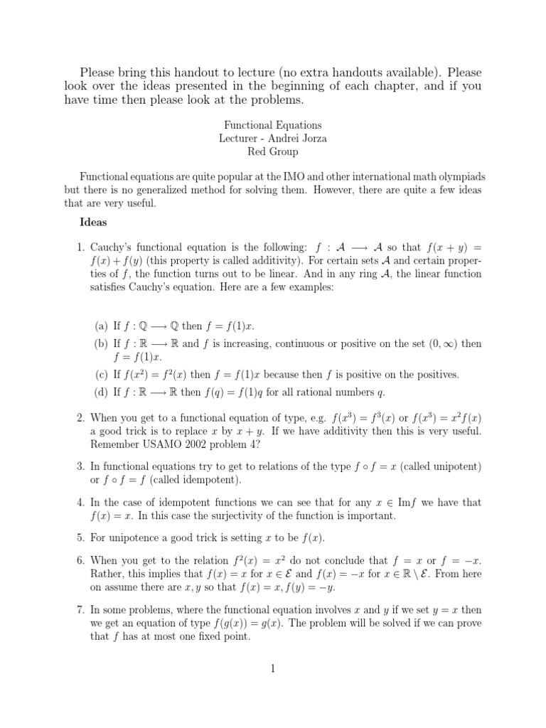 Functional Equations - Andrei Jorza - MOP (Red) | PDF | Function ...