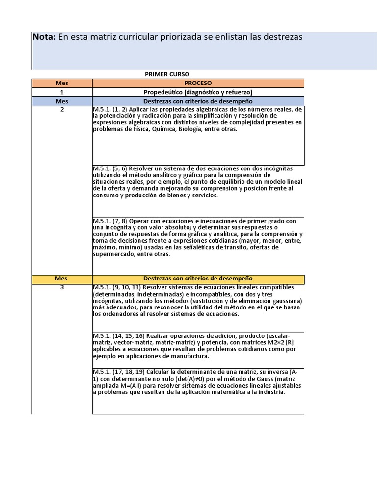 Matriz Bachillerato Intensivo - 5 Meses | PDF