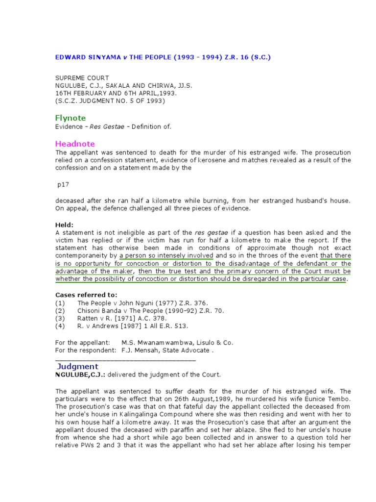Edward Sinyama V The People (1993 - 1994) ZR 16 | PDF | Trials | Appeal