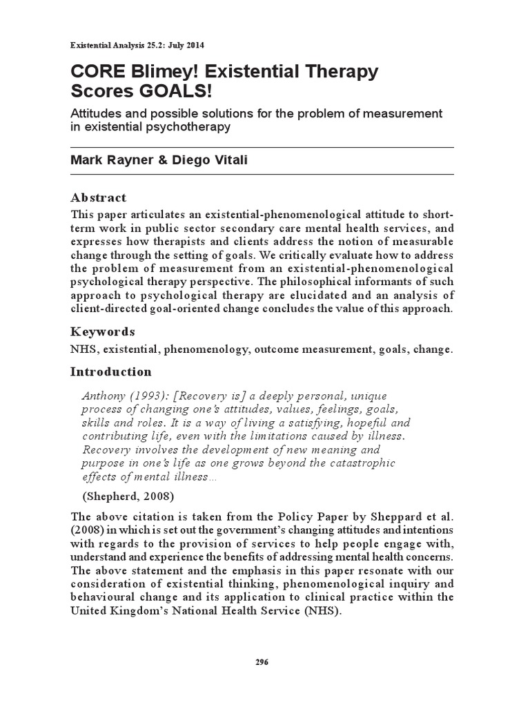 CORE Blimey! Existential Therapy | PDF | Psychotherapy | Therapy