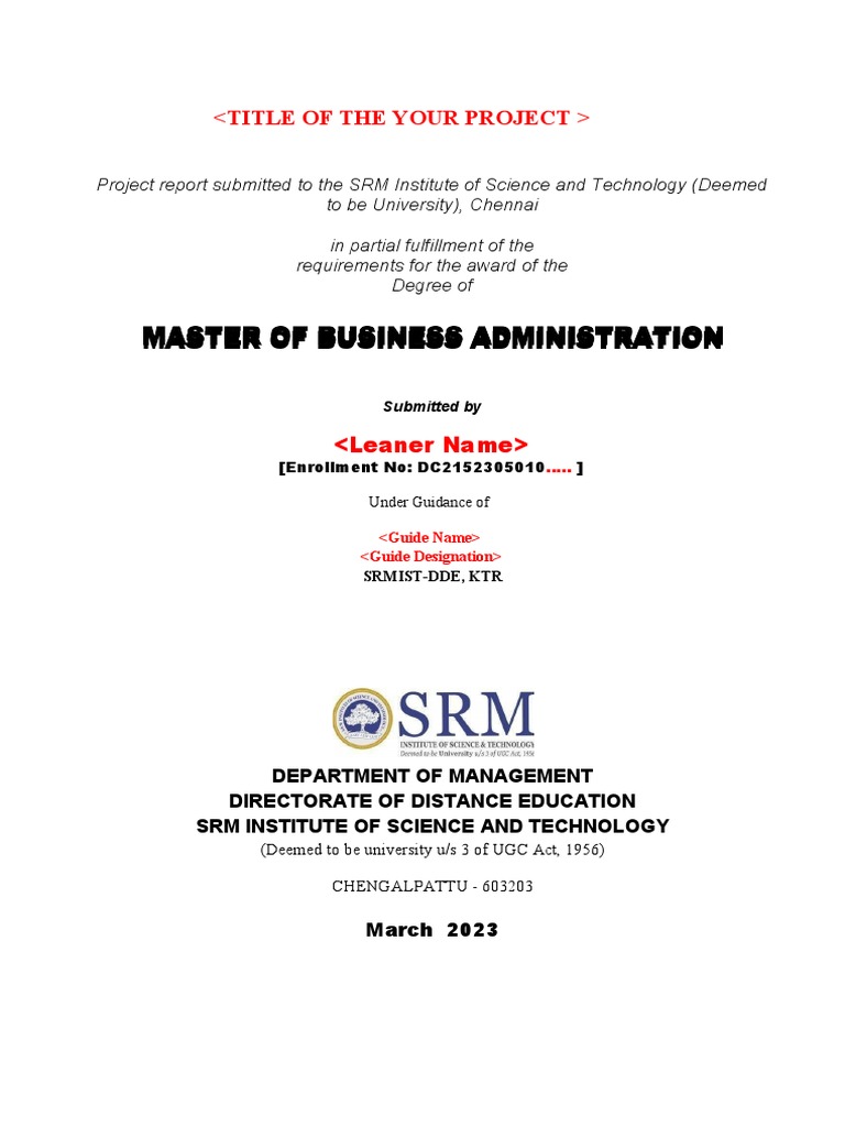 DDE MBA Project Template (March 2023) | PDF | Thesis | Master Of ...