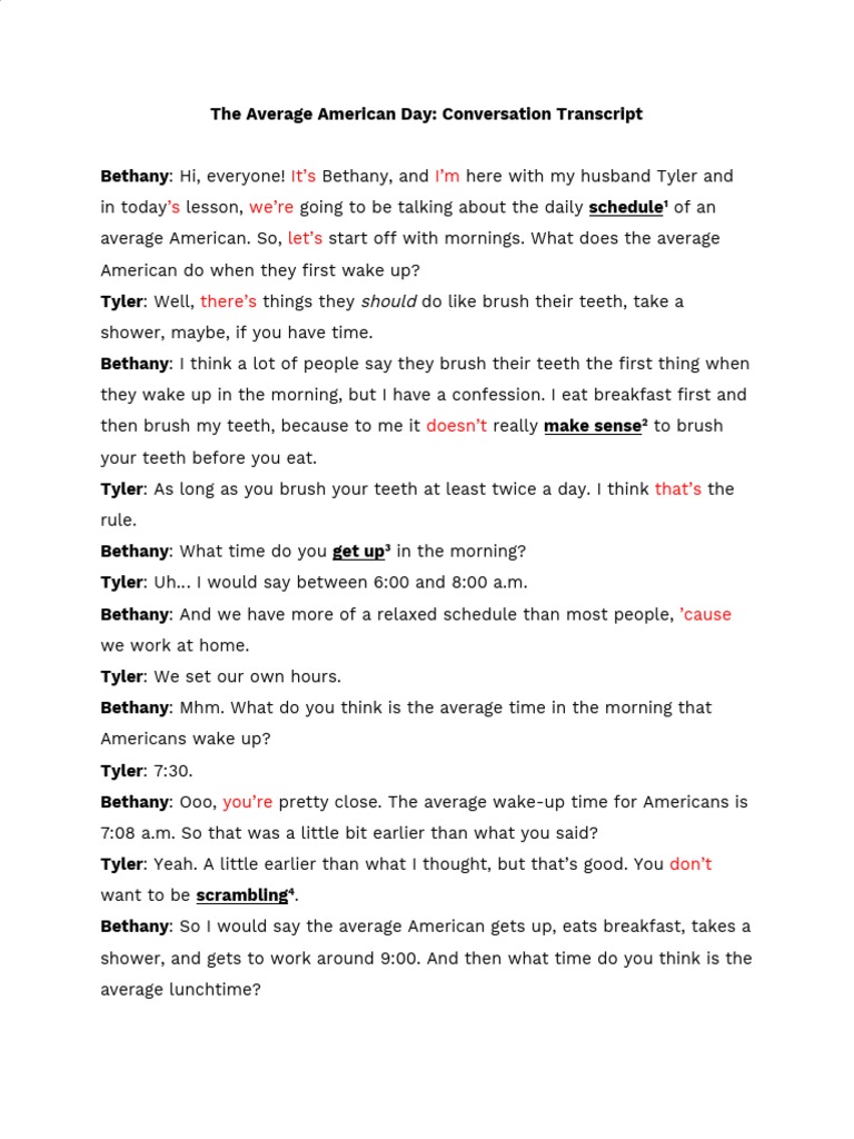 44 - Average-American-Day-Conversation-Transcript | PDF | Lunch