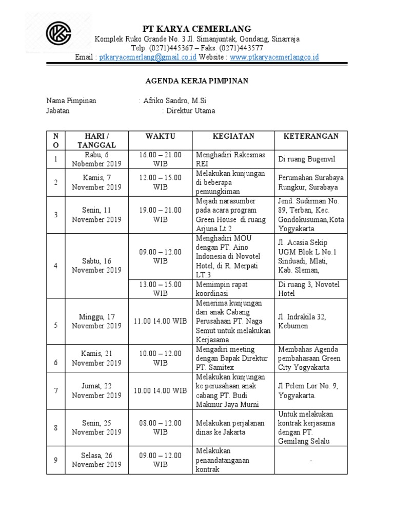 Agenda Pimpinan | PDF