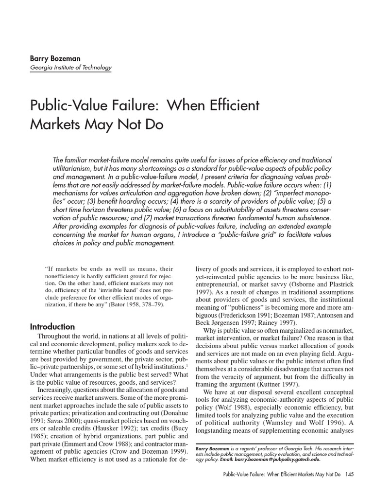 Public-Value Failure: When Efficient Markets May Not Deliver Public ...