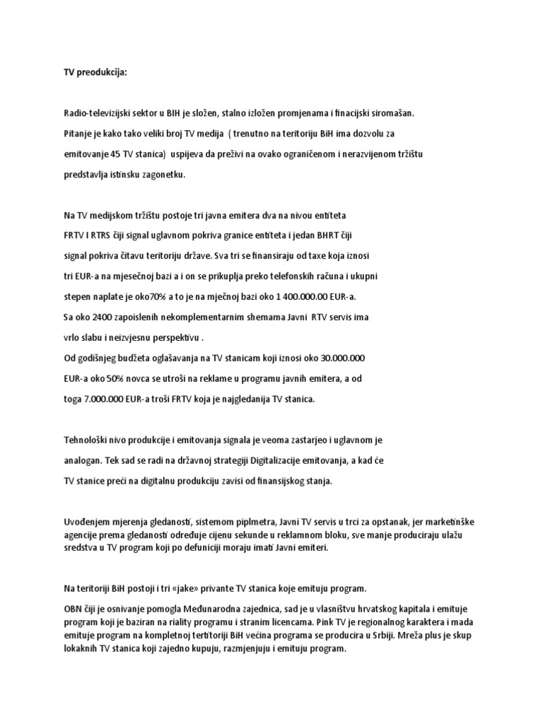 TV Produkcija U BiH | PDF