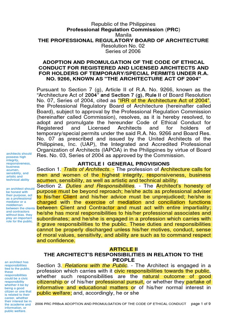 2006 Code of Ethics for Architects | PDF | Architect | Mediation