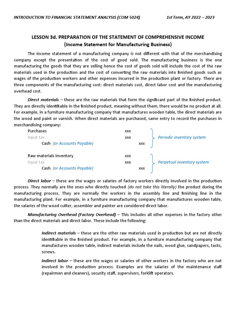 Lesson 3d Preparation of Statement of Comprehensive Income ...