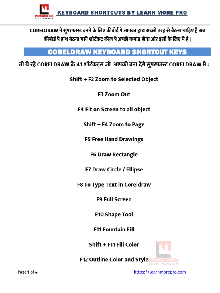 CorelDRAW Keyboard Shortcut Keys LMP | PDF | Computer Keyboard | Control Key