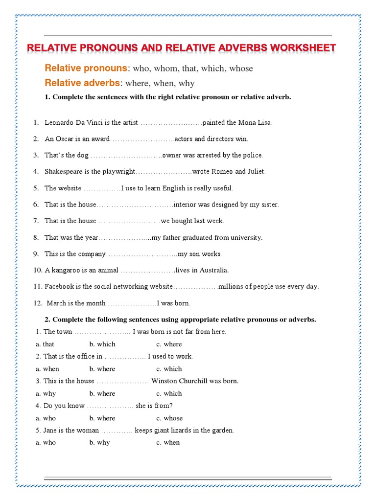 Relative Pronouns and Relative Adverbs | Download Free PDF ...
