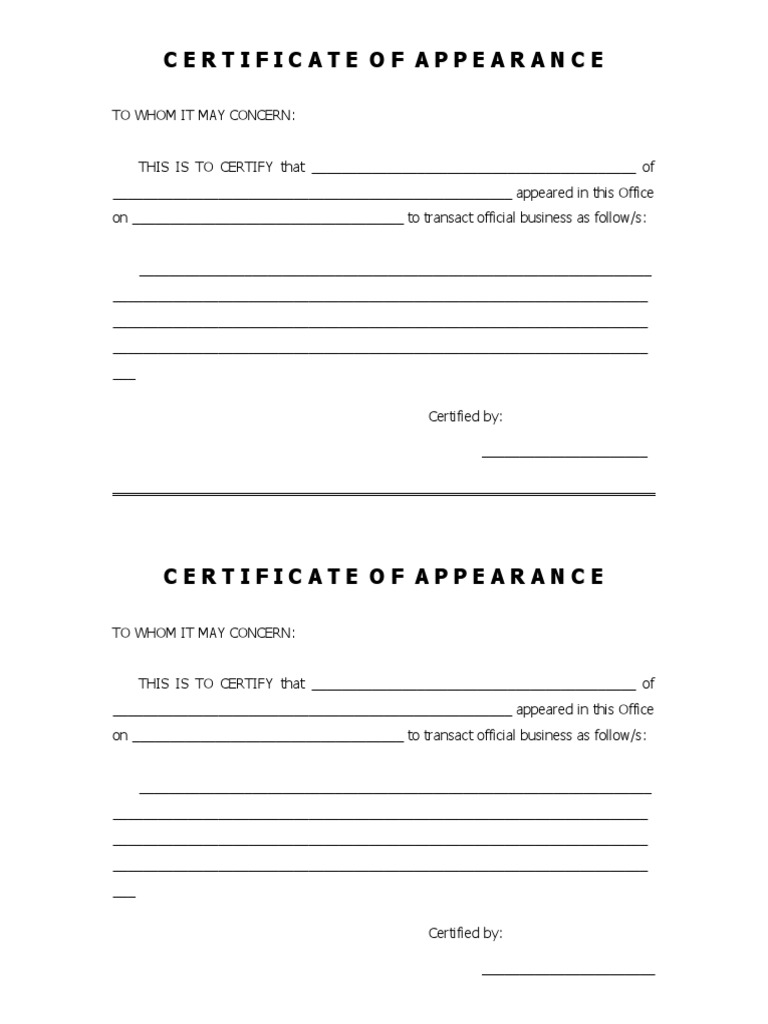 Certificate of Appearance | PDF