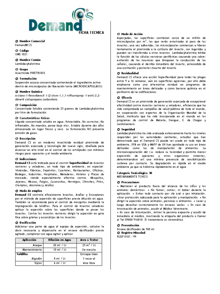 FT y Msds Demand | PDF | Agua | Química