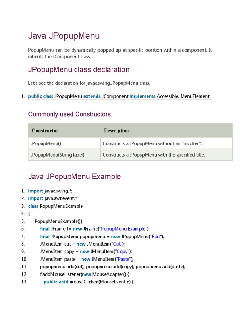 Java JPopupMenu | PDF | Computing Platforms | Computer Engineering