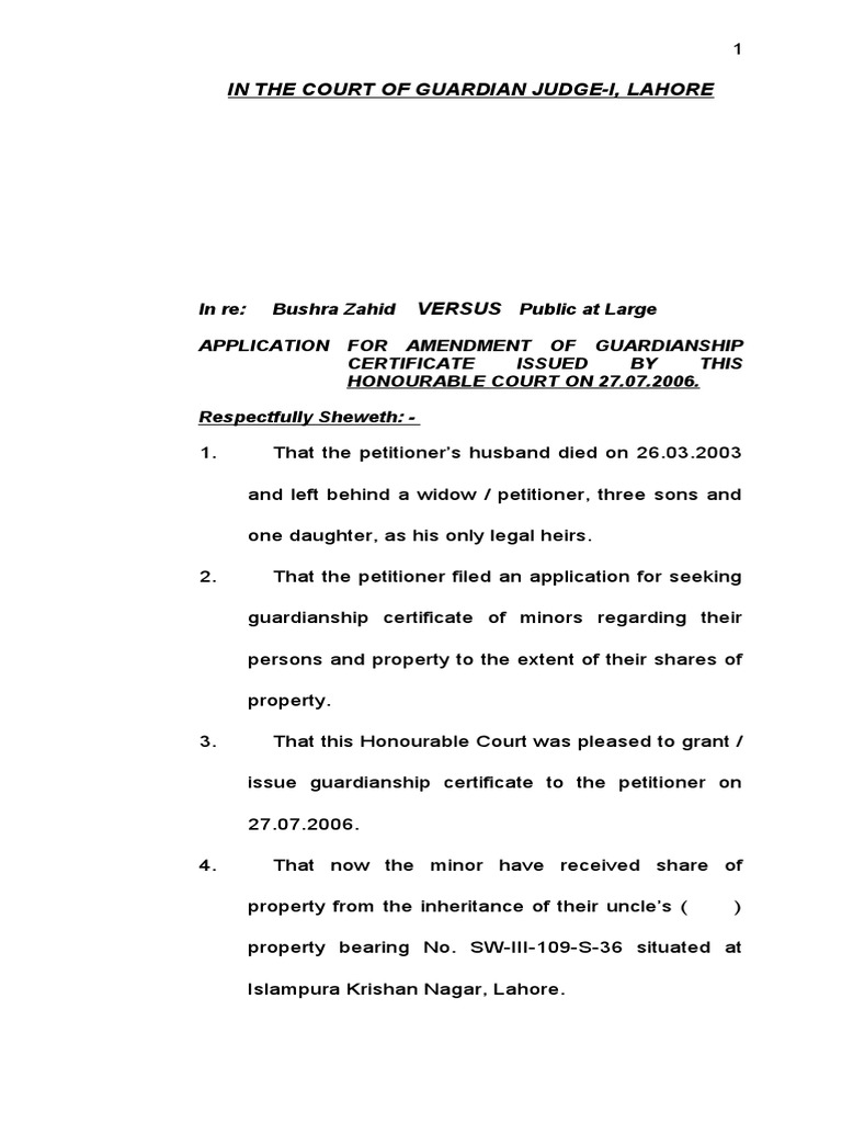 Application Amendment Guardian Certificate | PDF | Affidavit | Legal ...