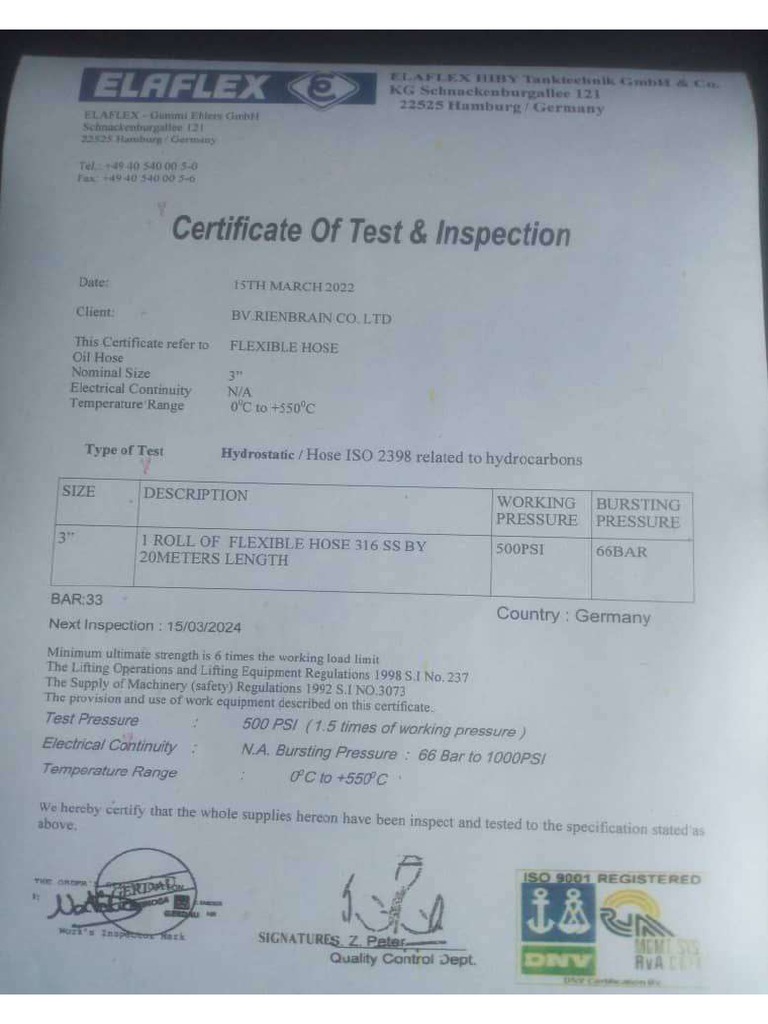Certificate of Test | PDF