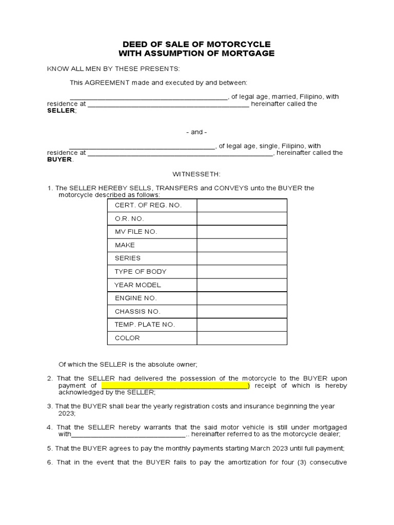 Blank Deed-Of-Sale-Of-Motor-Vehicle-With-Assumption-Of-Mortgage ...