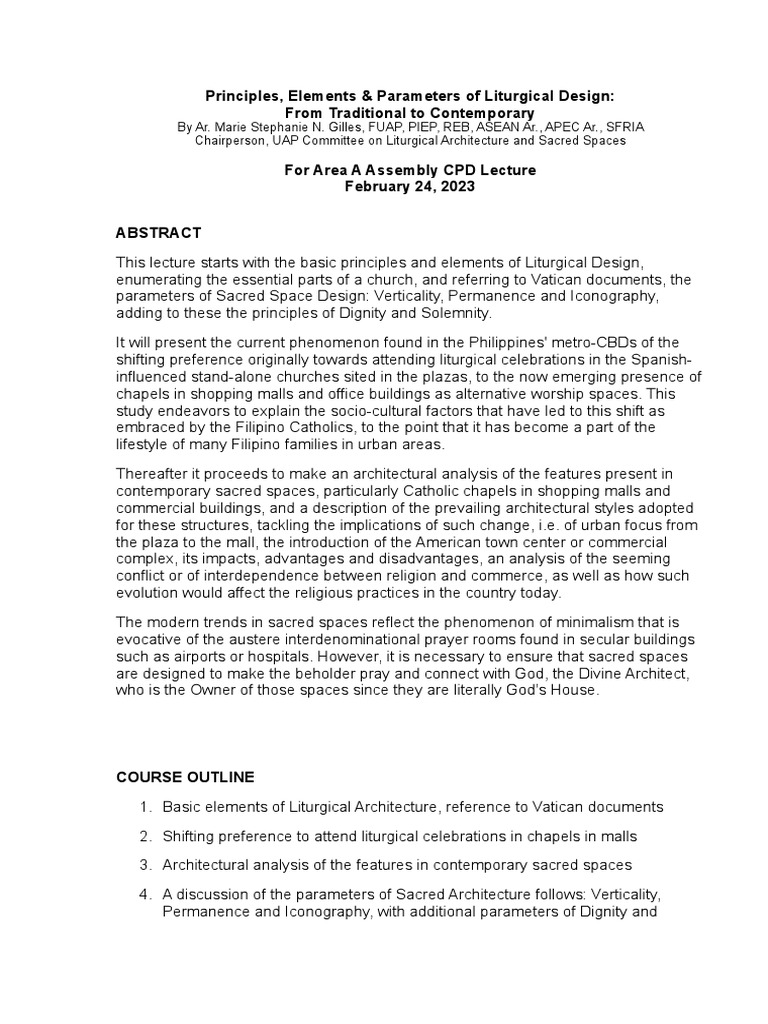 Principles, Elements and Parameters of Liturgical Design - From ...