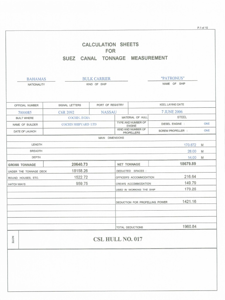 Suez Canal Tonnage Calculations - Part I | PDF