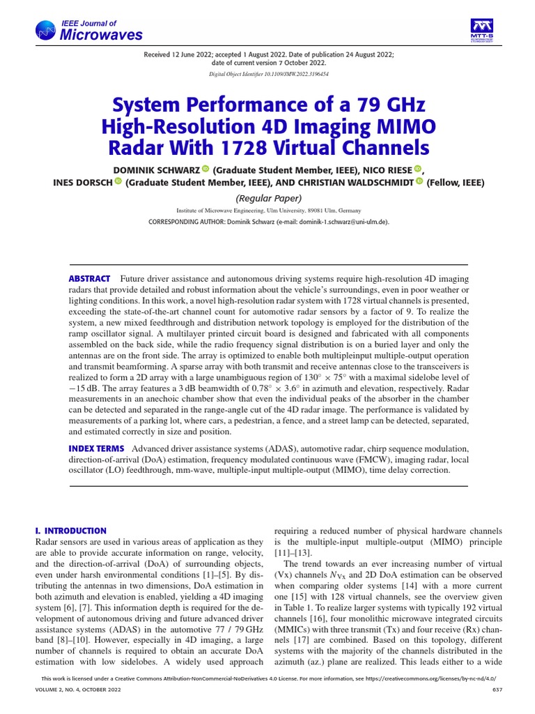 79 GHz 4D MIMO Radar with 1728 Channels | PDF | Radar | Antenna (Radio)