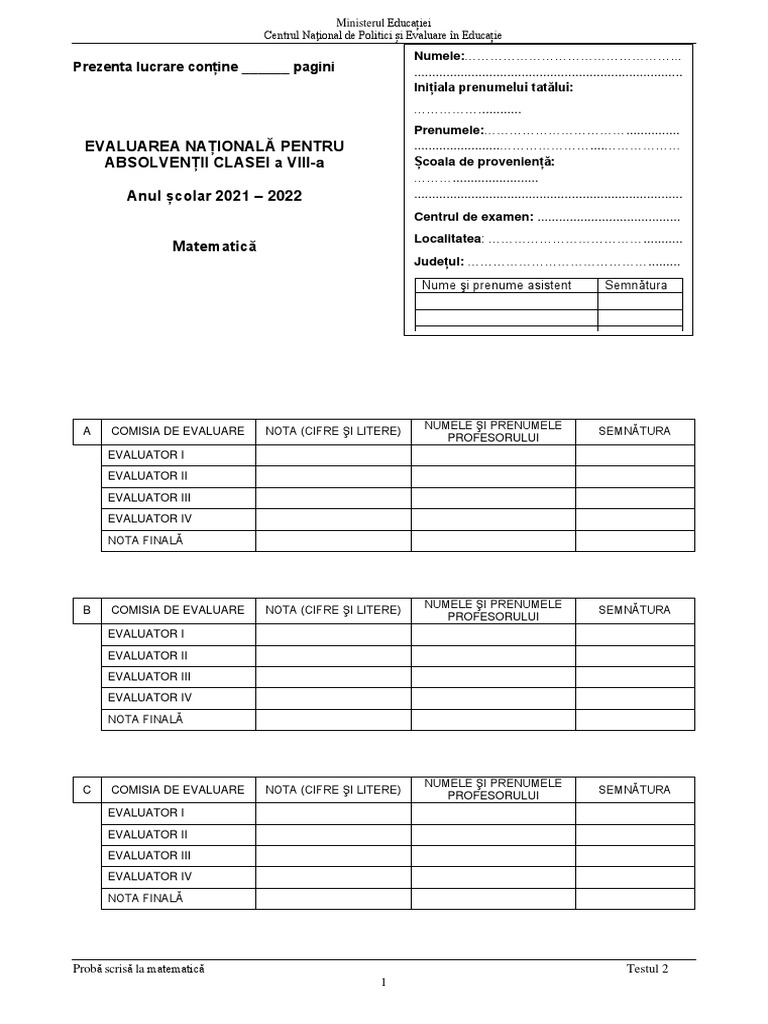 Model + Barem Mate 2 | PDF