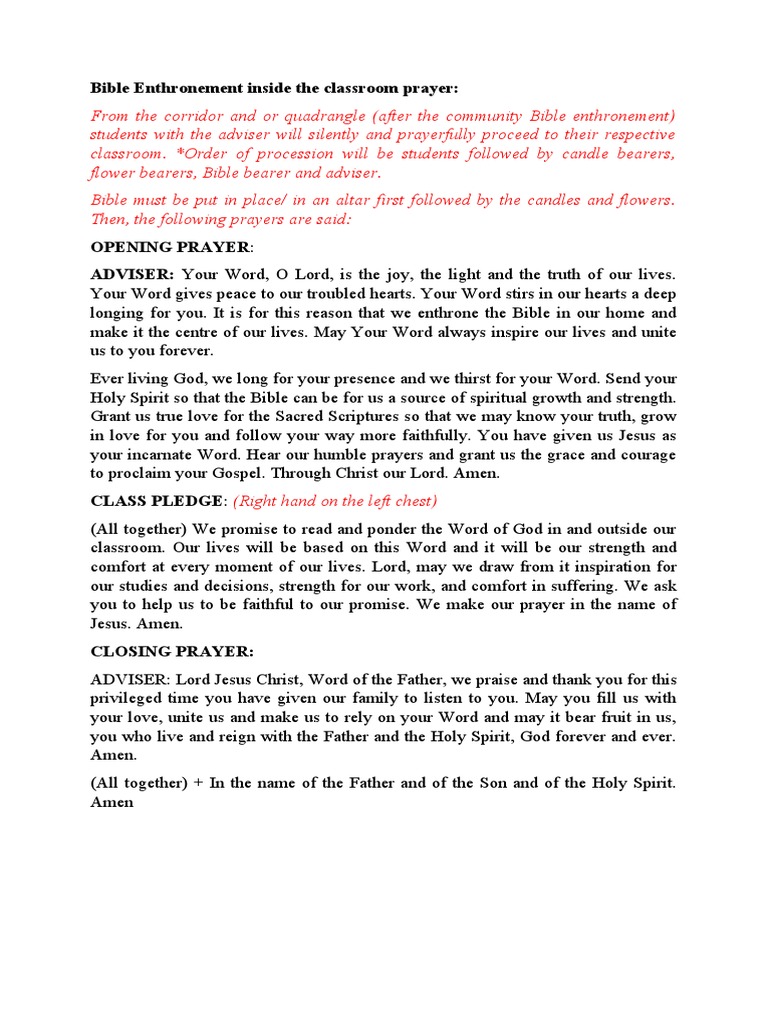 Bible Enthronement Prayer for Class | PDF