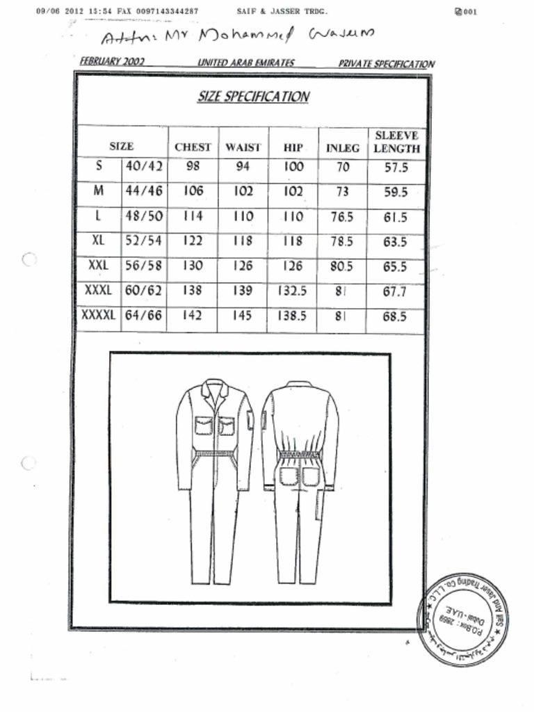 Coverall Size | PDF