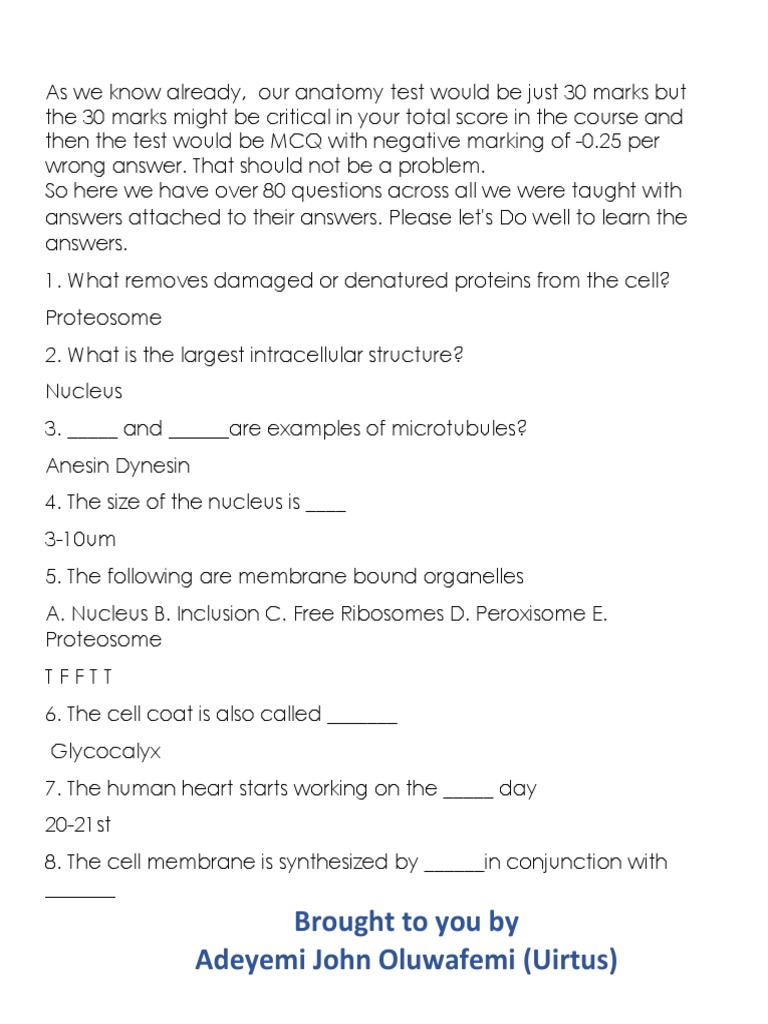 Ana 202 Sample Questions | PDF | Skull | Embryo