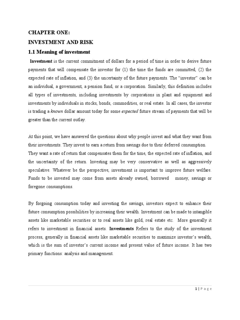 Chapter One Introduction To Investment Pdf Investing Stocks