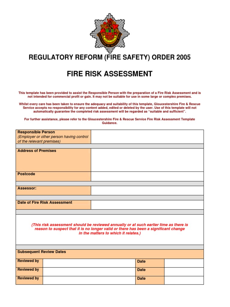 Fire Risk Assessment Form | PDF | Fire Safety | Firefighter
