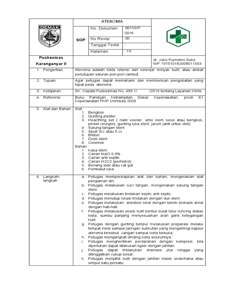 Prosedur Penanganan Ateroma di Puskesmas | PDF
