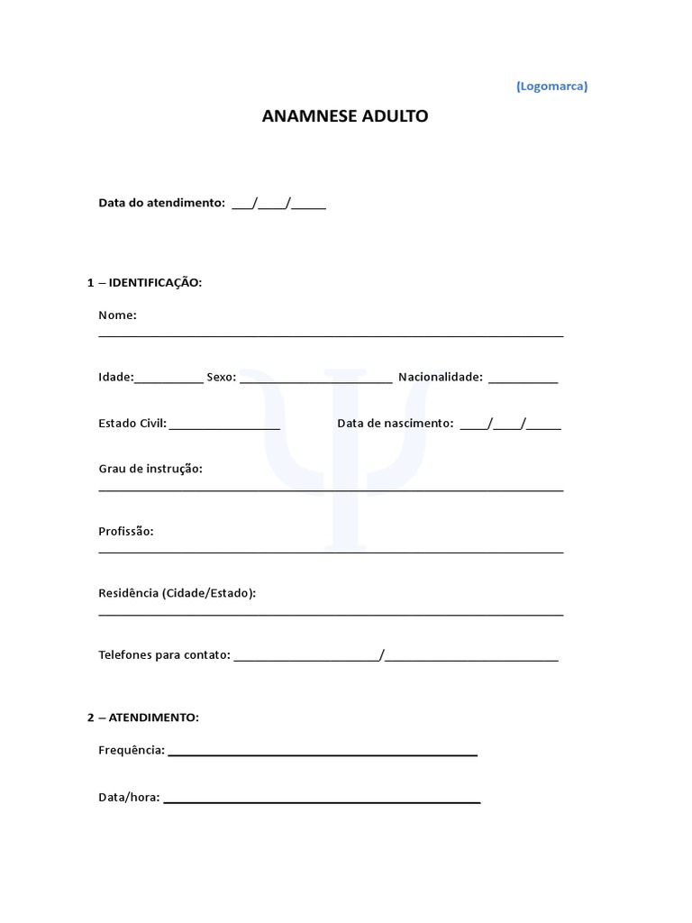Modelo - Anamnese. Adulto | PDF | Ciência cognitiva | Psicologia