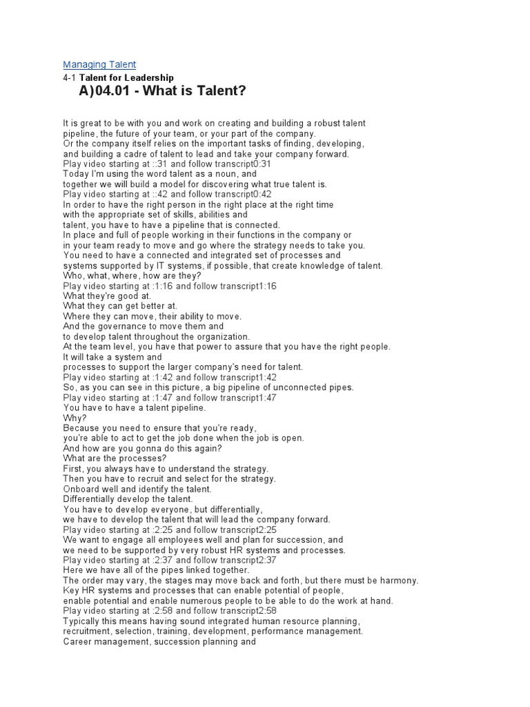 Managing Talent - 4-Talent For Leadership | PDF | Body Language ...