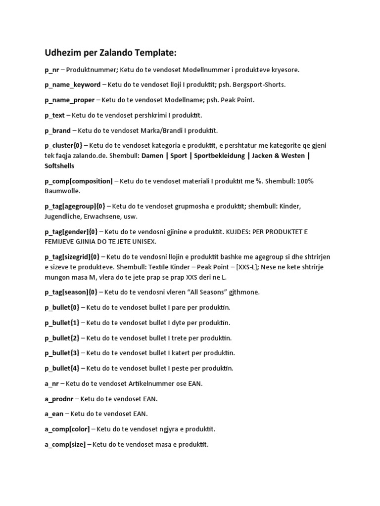 Udhezim Per Zalando Template | PDF