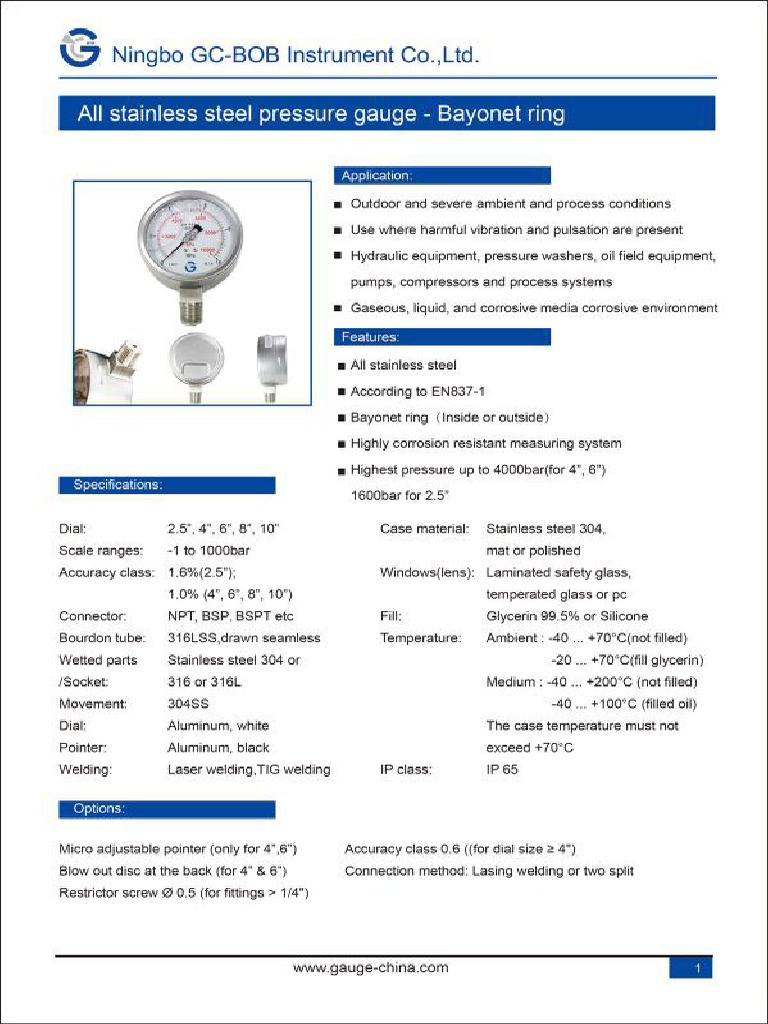 All Stainless Steel Pressure Gauge | PDF