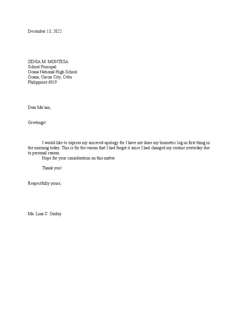 Apology for Negligence in Duty | PDF