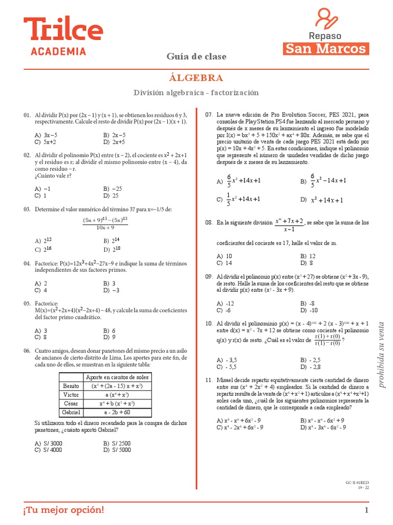 Algebra Tema 1 (Guia) | PDF | Matemática Elemental | Álgebra