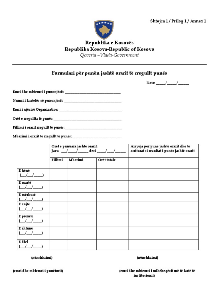Formulari Per Kompensimet Jashte Orarit Te Punes | PDF