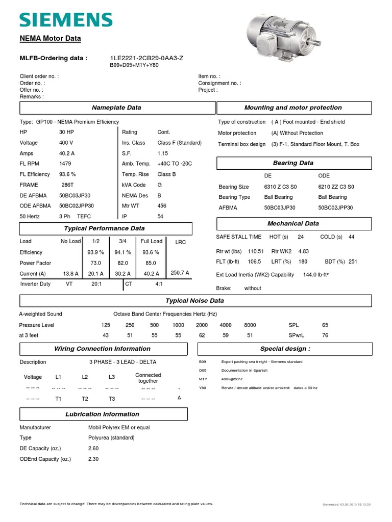 30HP 286T 1LE2221-2CB29-0AA3-Z Datasheet | PDF | Electromagnetism | Sound
