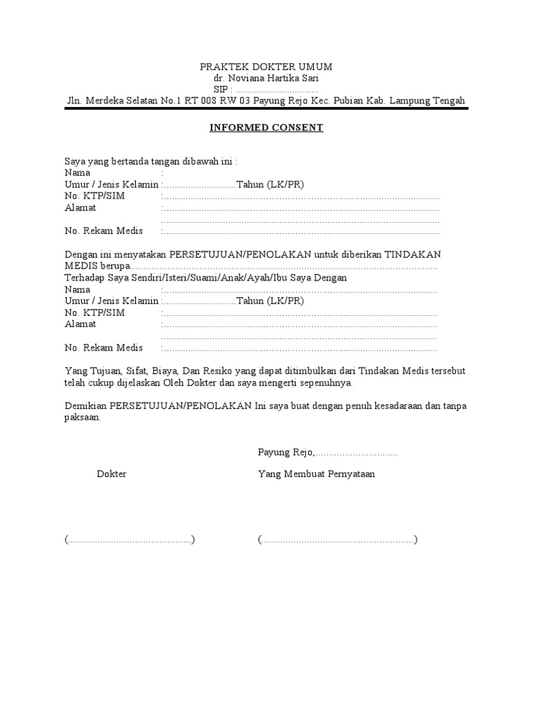Contoh Informed Consent Tindakan Medis | PDF