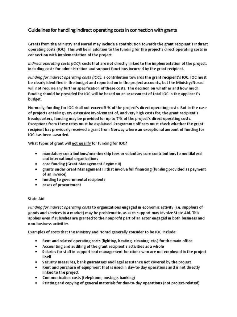 Guidelines For Handling Indirect Operating Costs in Connection With Grants Norad 002 | Download ...