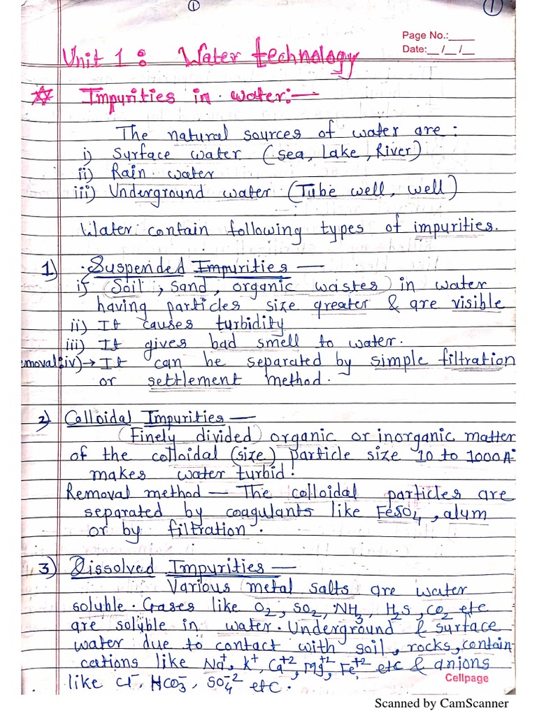 Water Technology Unit 1 Notes | PDF