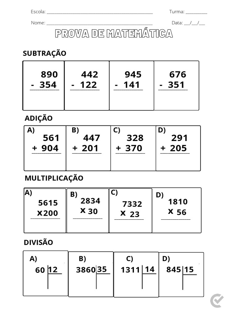 Prova de Matematica 4 Ano | PDF