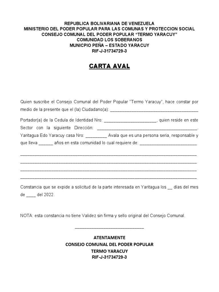 Carta Aval Termo | PDF