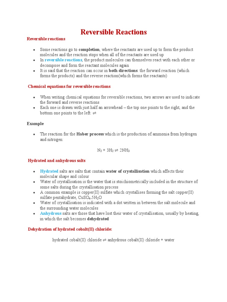 Reversible Reactions | PDF | Chemical Equilibrium | Chemical Reactions