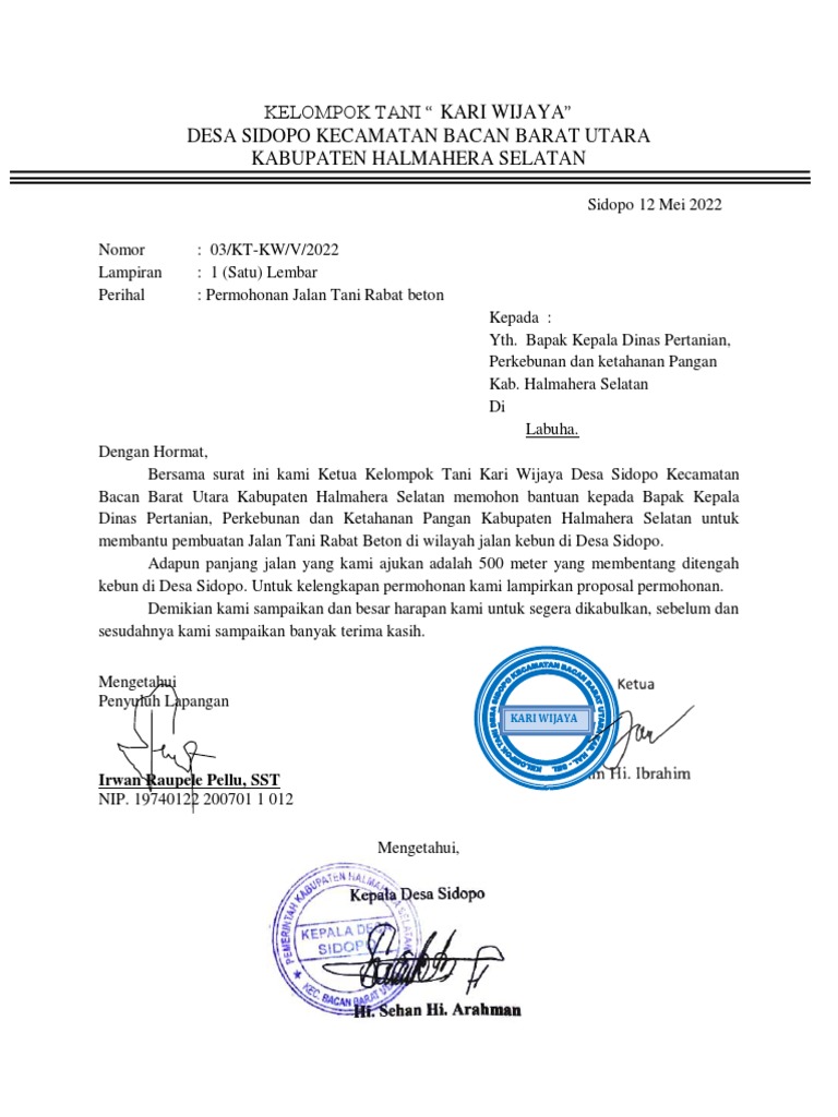 Permohonan Jalan Tani Sidopo | PDF