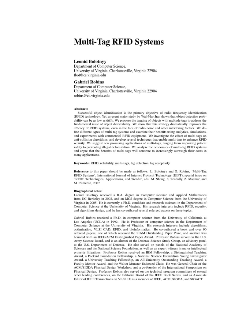 Multi-Tag RFID Systems: Leonid Bolotnyy | PDF | Radio Frequency ...