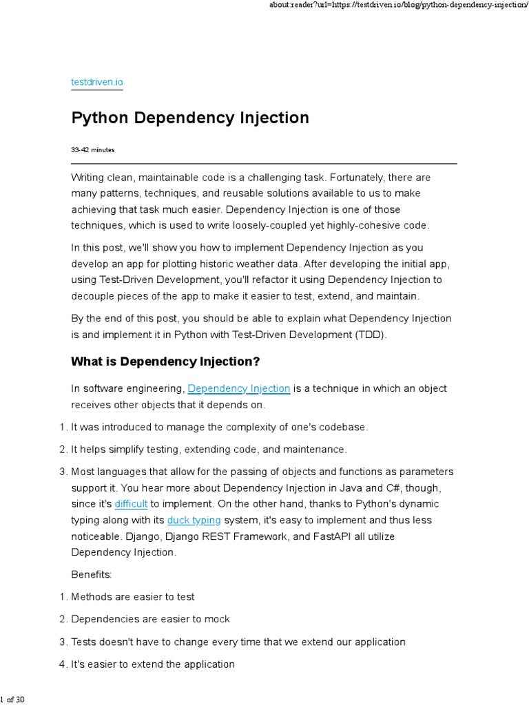Python Dependency Injection | PDF | Test Driven Development | Computer ... Python Dependency Injection | PDF | Test Driven Development | Computer ...