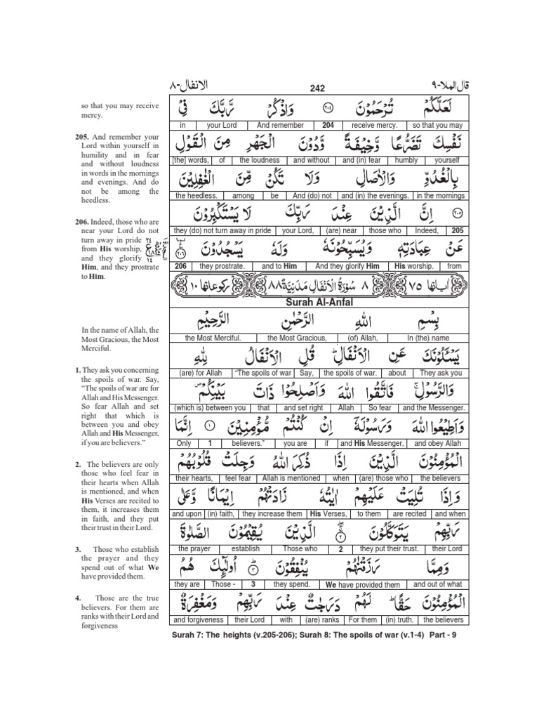 Word by Word Surah 8 Al Anfal | PDF | Prophets And Messengers In Islam ...