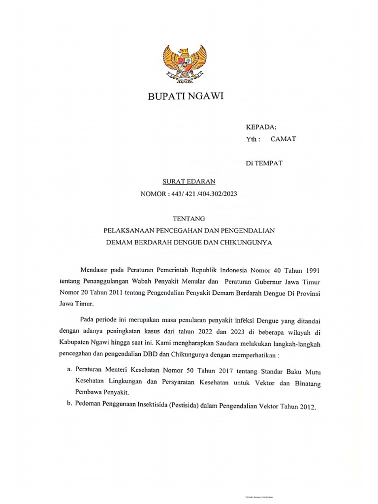 Surat Edaran Tentang Pelaksanaan DBD | PDF